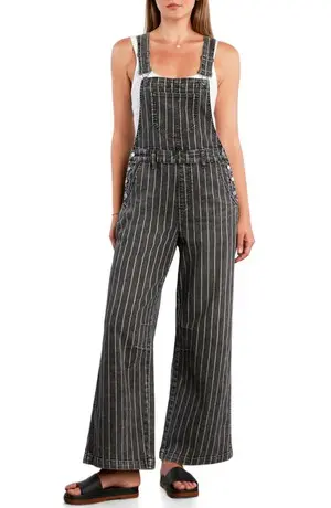 WASH LAB DENIM Lucky Denim Overalls - Grey Denim Stripe