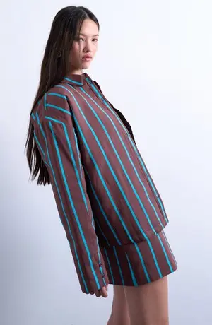 Topshop Oversize Stripe Quilted Shirt