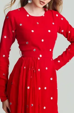 HOLICHIC Kaia Long Sleeve Minidress With Removable Drape Belt - Red