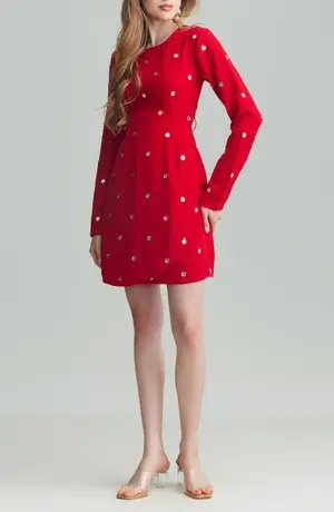HOLICHIC Kaia Long Sleeve Minidress With Removable Drape Belt - Red