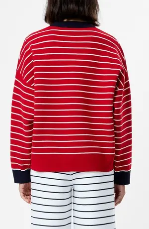 French Connection Marley Stripe Sweater - Crimson Red-white