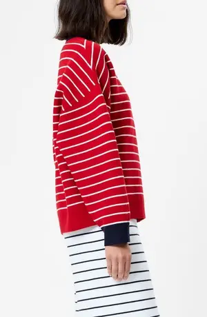 French Connection Marley Stripe Sweater - Crimson Red-white