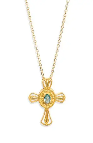 KIARA BY KI-ELE Carmel Sapphire Cross Pendant Necklace - Gold