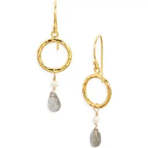 KIARA BY KI-ELE Chelsea Freshwater Pearl & Labradorite Drop Earrings - Gold/white