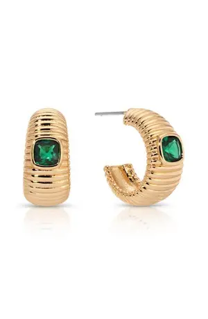 Ettika Ribbed Hoop Earrings - Green
