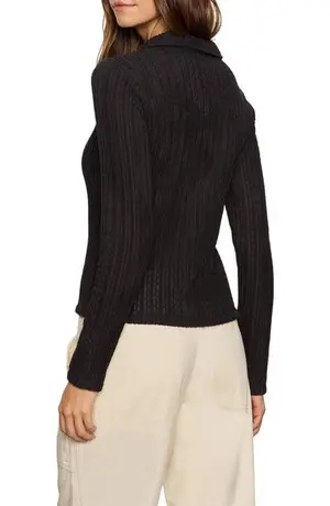 Sanctuary Textured Stripe Cotton Blend Knit Button-up Shirt