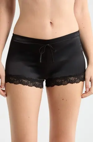 ETAM Lace-trimmed Silk Satin Pajama Shorts - Black