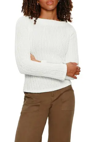 Sanctuary Ribbed Knit Boat Neck Top - Chalk White