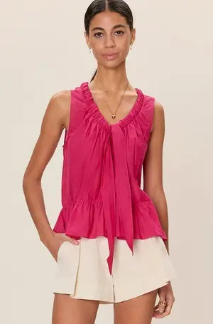 Rebecca Taylor Lilou Tie-front Tank - Fuchsia