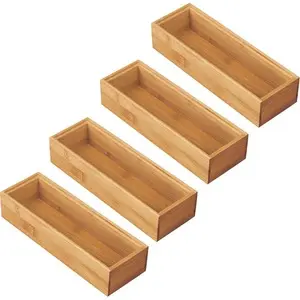 MDESIGN Wooden Wood Office Drawer Organizer Box Tray4 Pack - Natural