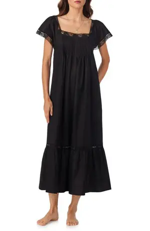 Eileen West Lace Trim Pintuck Ballet Nightgown - Black