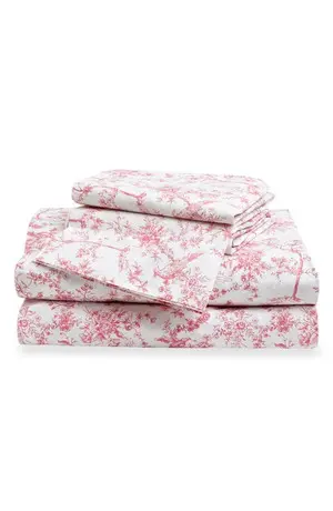 PETITE PLUME Timeless Toile Cotton Percale Sheet Set - Pink