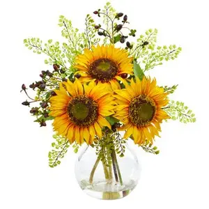 NEARLY NATURAL Sunflower Artificial Arrangement In Vase - Yellow