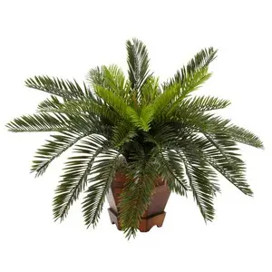 NEARLY NATURAL Cycas With Hexagon Vase Silk Plant - Green