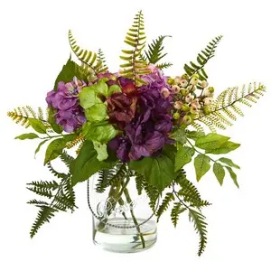 NEARLY NATURAL 14-in Hydrangea & Berry Artificial Arrangement - Purple