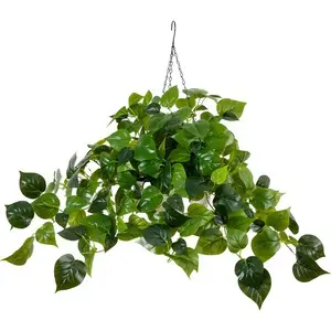 NEARLY NATURAL 24-in Uv Resistant Artificial Philodendron With 50 Warm White Led Lights In White Hanging Basket - Green