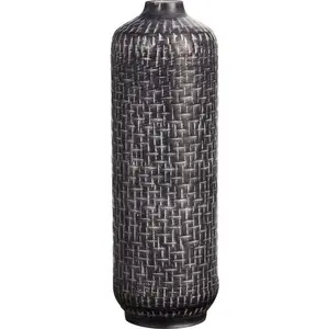NEARLY NATURAL 21-in Embossed Metal Cylinder Vase - Gray