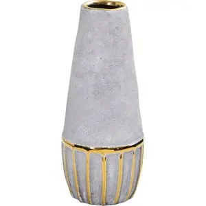 NEARLY NATURAL 10-in Regal Stone Decorative Vase With Gold Accents - Gray