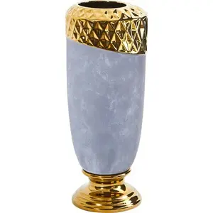 NEARLY NATURAL 11.5-in Regal Stone Vase With Gold Accents - Gray