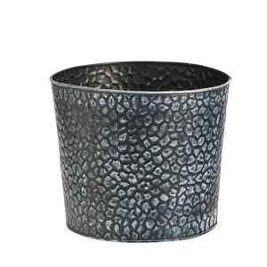 NEARLY NATURAL 11.5-in Embossed Tin Bucket With Pebble Pattern - Gray