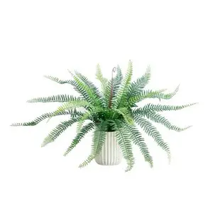 NEARLY NATURAL 16-in Artificial Boston Fern Plant In Decorative Cement Planter - Green