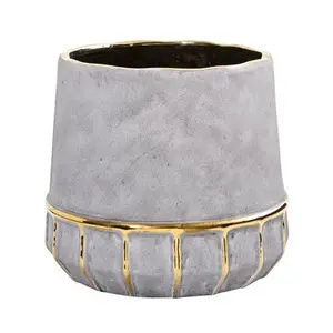 NEARLY NATURAL 8.5-in Regal Stone Decorative Planter With Gold Accents - Gray