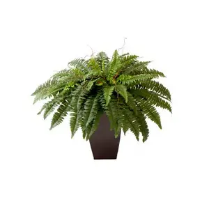 NEARLY NATURAL 23-in Artificial Boston Fern Plant With Tapered Bronze Square Metal Planter Diy Kit - Green