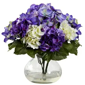NEARLY NATURAL Mixed Hydrangea With Vase - Blue/purple