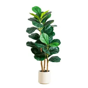 NEARLY NATURAL 3-ft Artificial Fiddle Leaf Tree In Decorative White Planter - Green/brown