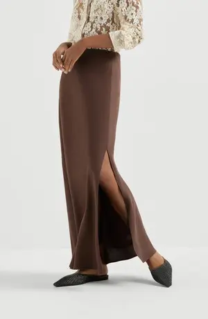Brunello Cucinelli Bias-cut Maxi Skirt - Cocoa