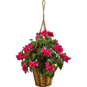 NEARLY NATURAL Bougainvillea Flowering Artificial Plant In Hanging Basket - Green