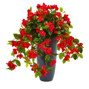 NEARLY NATURAL 26-in Bougainvillea Artificial Plant In Planter Uv Resistant - Red