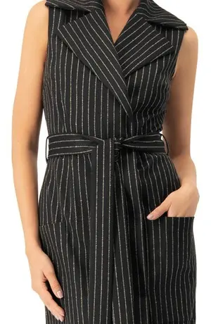 IVONNE Double-breasted Striped Midi Dress