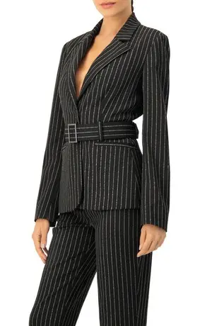 IVONNE Striped Blazer With Belt