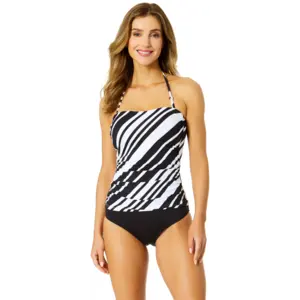 ANNE COLE Shirred Strapless Bandeau Tankini Swim Top - Bardot Stripe