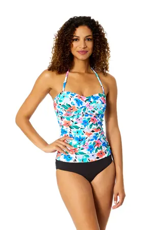 ANNE COLE Printed Twist Front Bandeaukini Swim Top