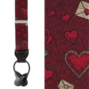 Trafalgar Amor Valentine's Note Silk Button End Suspenders - Red