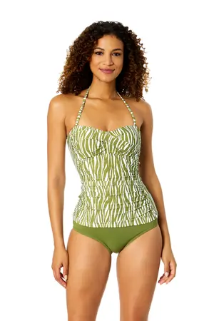 ANNE COLE Printed Twist Front Bandeaukini Swim Top - Sierra Woodblock