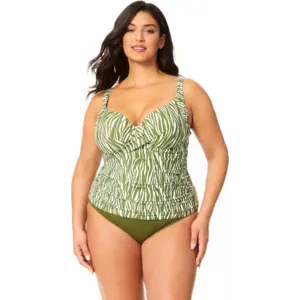 ANNE COLE PLUS Plus Drape Front Underwire Tankini Swim Top - Sierra Woodblock