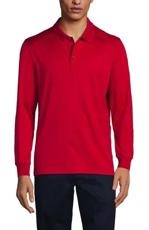 LANDS' END School Uniform Long Sleeve Rapid Dry Polo Shirt - Red