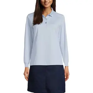 LANDS' END Long Sleeve Rapid Dry Polo Shirt - Blue