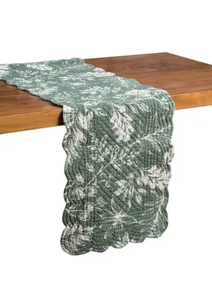 C&F HOME Everview Sage Botanical Quilted Table Runner 14" X 51 - White
