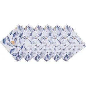 C&F HOME Laurelwood Leaf Botanical Vines Set Of 6 Cloth Napkins - Blue