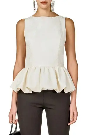 Endless Rose Floral Jacquard Peplum Top - Cream