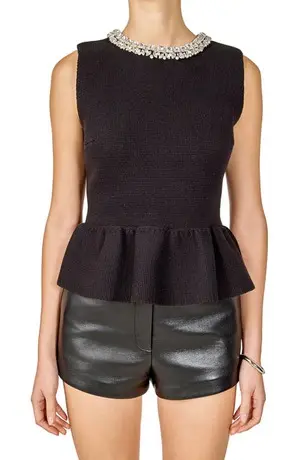 Endless Rose Embellished Knit Peplum Top - Black