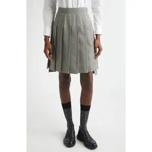 Thom Browne Glen Plaid Pleated Wool Skirt - Black/white