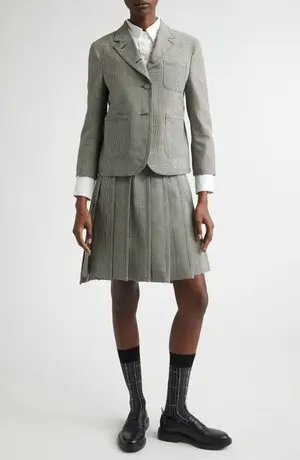 Thom Browne Glen Plaid Pleated Wool Skirt - Black/white