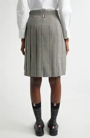 Thom Browne Glen Plaid Pleated Wool Skirt - Black/white