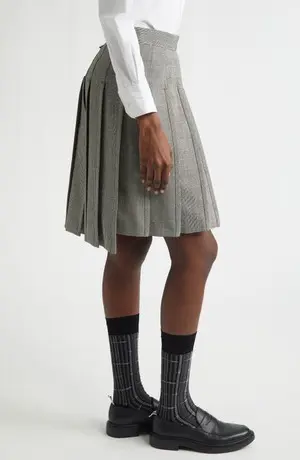 Thom Browne Glen Plaid Pleated Wool Skirt - Black/white