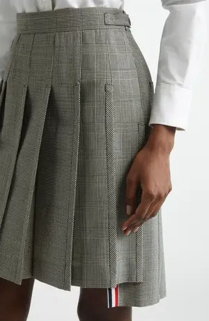 Thom Browne Glen Plaid Pleated Wool Skirt - Black/white